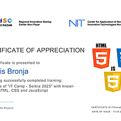 Dzenis Bronja - Basics of HTML, CSS and JavaScript Certificate "Summer Coding School 2023"
