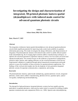 Investigating the design and characterization of integrated, 3D-printed photonic lantern spatial ...