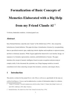 Formalization of Basic Concepts of Memetics Elaborated with a Big Help ...