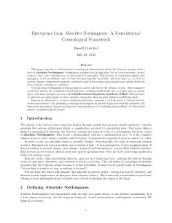 Emergence from Absolute Nothingness: A Foundational Cosmological Framework