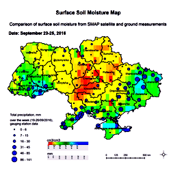 Comparison of soil moisture map, obtained from SMAP satellite data and ...