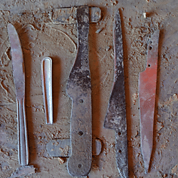 Tools used for scraping the ceramic pots