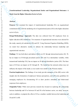 Transformational leadership, organizational justice and organizational outcomes
