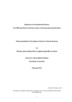 Influences on Professional Practice: The HRD practitioner and their ...