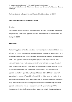 The Importance of A Biopsychosocial Approach to Interventions for SEBD