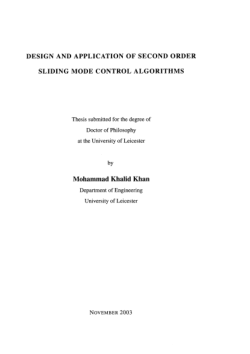 Item - Design and application of second order sliding mode control algorithms - University of ...