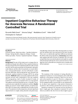 Inpatient Cognitive Behaviour Therapy for Anorexia Nervosa: A Randomized Controlled Trial