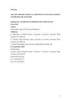 Item - HPV PRIMARY CERVICAL SCREENING IN ENGLAND: WOMEN'S AWARENESS AND ...