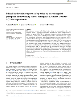 Ethical leadership supports safety voice by increasing risk perception ...