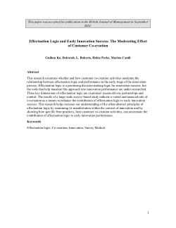 Effectuation Logic and Early Innovation Success: The Moderating Effect of Customer Co‐creation
