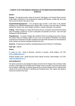 Editorial: A tribute to Dr Todd Morgan’s research on the marketing ...