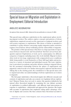 Special Issue on Migration and Exploitation in Employment: Editorial ...