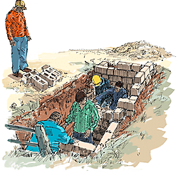 Lining a latrine pit