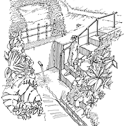 Protected spring with access steps and handrail