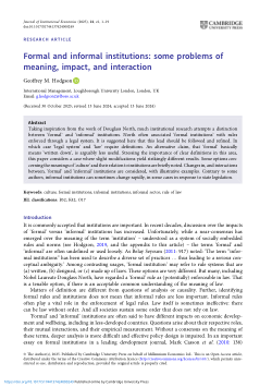 Formal and informal institutions: some problems of meaning, impact, and ...