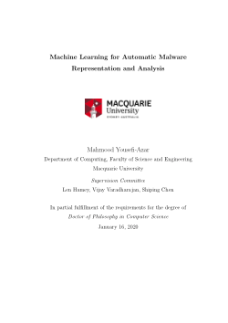Machine learning for automatic malware representation and analysis