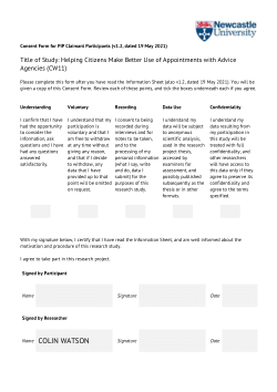 Consent Form for PIP Claimant Participant