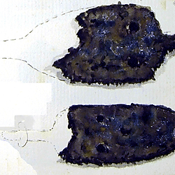 Thee or four iron lock plates of wooden caskets