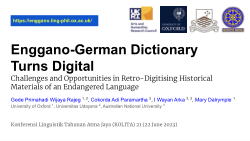 Item - Enggano-German dictionary turns digital: Challenges and ...