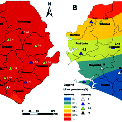 Survey sites and spatially smoothed contour maps of predicted LF mf ...