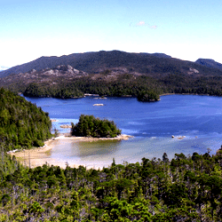 View across the beach at EjTa-4 with Calvert Island in the foreground ...