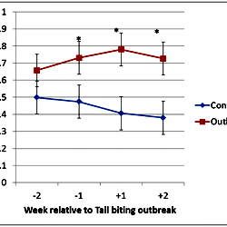 Estimated means (± s.e.) for the proportion of 3D low tail detections ...