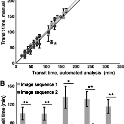 Verification of automated image analysis by comparison to manual analysis.