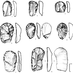 Neolithic thumbnail-shaped end-scrapers from Mundafan, in chert.