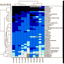 A close-up view of 41 selected compounds with the heat map scaled by ...