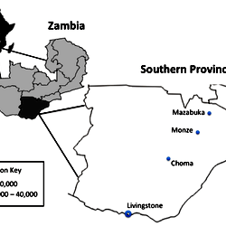 Map of Southern Province, Zambia.