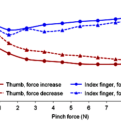 Projection angle for the thumb and index finger.