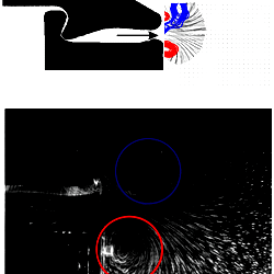 Comparison of the structure of the flow at the exit of the nozzle at t ...