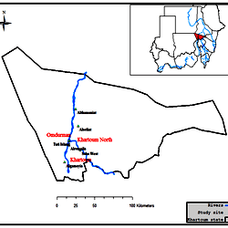 Map showing the study sites in Khartoum state, Sudan including urban ...