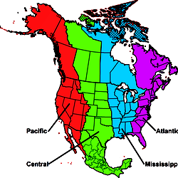 North American migratory bird flyway map.