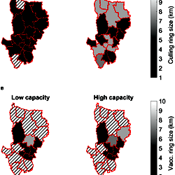 Maps displaying the ring range that optimises minimising epidemic ...