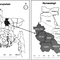 Study upazilas of Mymensingh district (note: the map was prepared using ...