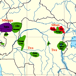 Distribution of Pygmies and their languages according to Bahuchet (2006).