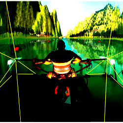 Training in the scull rowing simulator of the SMS-Lab at ETH Zurich.