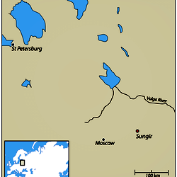 Location map of the Sungir site (56°11′N 40°30′E).