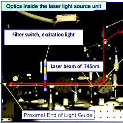 Optics inside the laser excitation light source unit.