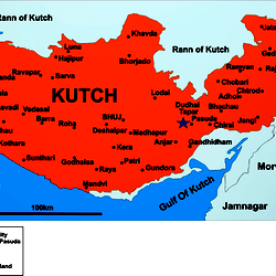 Map of the Kutch (= Kachchh) Peninsula surrounded by the Rann of Kutch ...