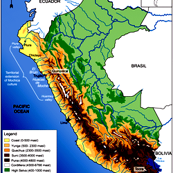 Topographic map of Peru with valleys and provenance of Mochica and ...