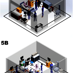 Scale renderings of labor room (5A) and operating room (5B).