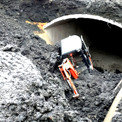 The tank after collapse of two circular shells.