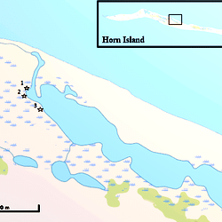 Map of stations 1–3 (stars) on Horn Island, MS.