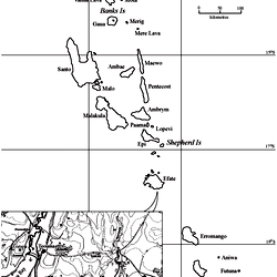 Map of the location of the Teouma site on Efate Island, Vanuatu.