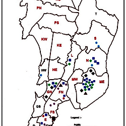 Map of Mumbai with facilities with wards highlighted.