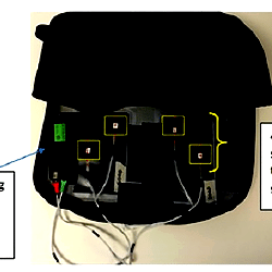Weight shift monitoring system in position within cushion cover.