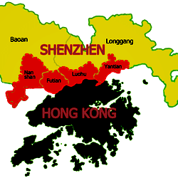 Geographical locations of six districts in Shenzhen.