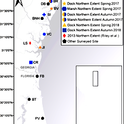Map of survey sites along the Southeast Atlantic Bight.